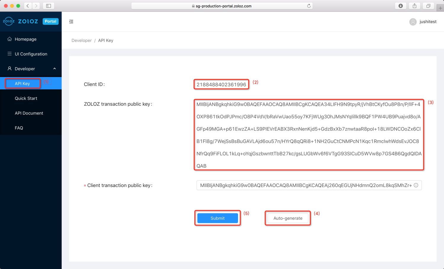 Get API credentials ready for use | ZOLOZ Integration Guide