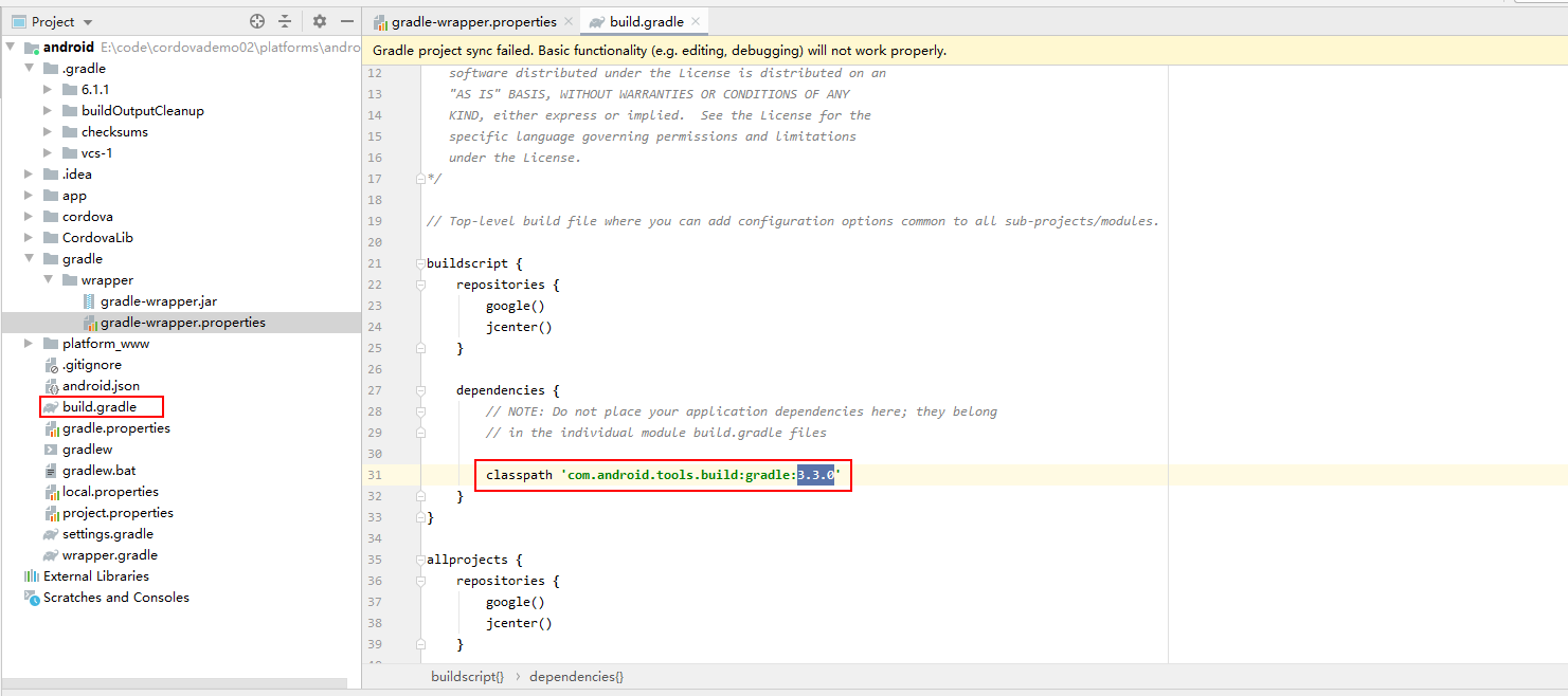 解决cordova项目导入android studio中 build的常见错误 Unable to find method 'org.gradle.api.file.ProjectLayout ...
