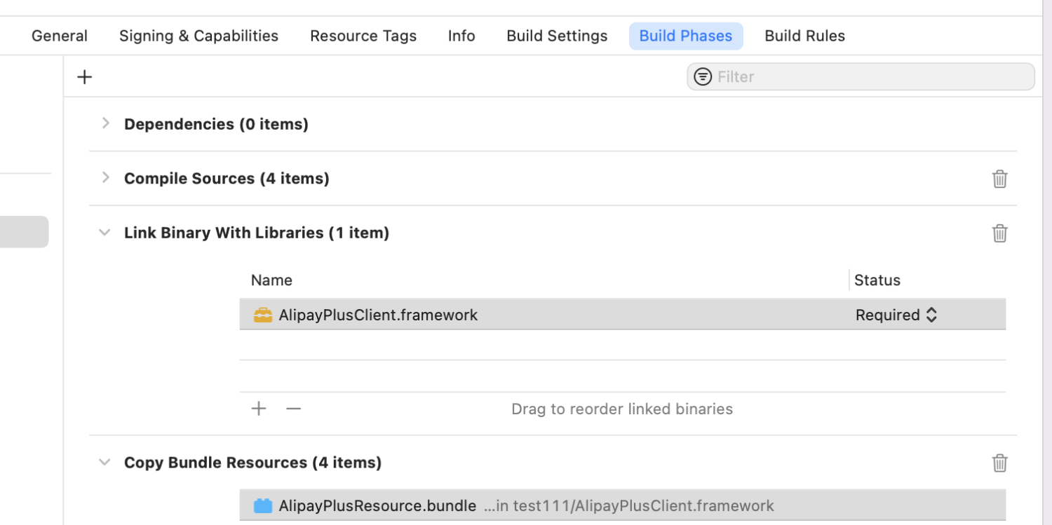 iOS integration guide | SDK Reference | Alipay+ Docs